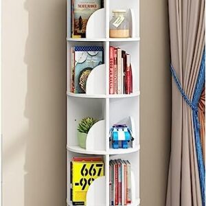 ANTWAX Bookshelf Creative Bookshelf 4 Tier 360° Rotating Bookshelf White Bookcase Stackable Shelves Organizer for CDs/Movies/Books Organizer Floor Standing Bookcase