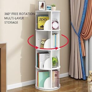 ANTWAX Bookshelf Creative Bookshelf 4 Tier 360° Rotating Bookshelf White Bookcase Stackable Shelves Organizer for CDs/Movies/Books Organizer Floor Standing Bookcase