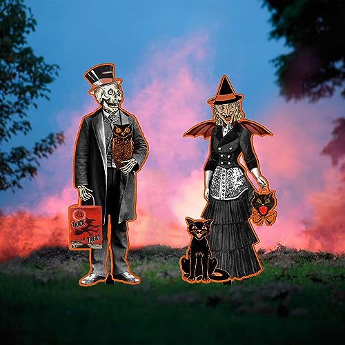 Halloween Yard Signs Mr Skeleton and Mrs Witch Decorative Yard Decorations Yard Sign Halloween Garden Decor Garden Stakes Scary Stakes for Patio, Yard, Lawn Halloween Party Decor 2 Pack