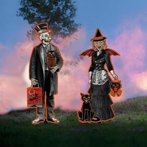 halloween yard signs mr skeleton and mrs witch decorative yard decorations yard sign halloween garden decor garden stakes scary stakes for patio, yard, lawn halloween party decor 2 pack