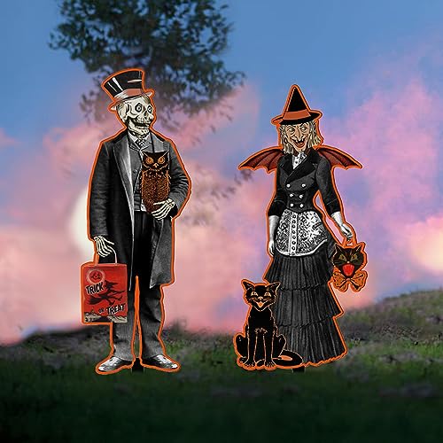 Halloween Yard Signs Mr Skeleton and Mrs Witch Decorative Yard Decorations Yard Sign Halloween Garden Decor Garden Stakes Scary Stakes for Patio, Yard, Lawn Halloween Party Decor 2 Pack