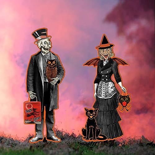 Halloween Yard Signs Mr Skeleton and Mrs Witch Decorative Yard Decorations Yard Sign Halloween Garden Decor Garden Stakes Scary Stakes for Patio, Yard, Lawn Halloween Party Decor 2 Pack