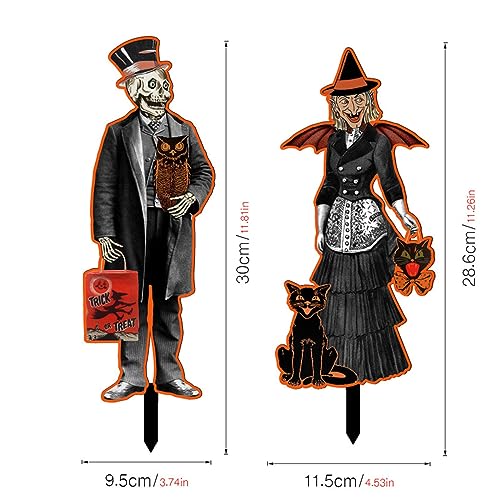 Halloween Yard Signs Mr Skeleton and Mrs Witch Decorative Yard Decorations Yard Sign Halloween Garden Decor Garden Stakes Scary Stakes for Patio, Yard, Lawn Halloween Party Decor 2 Pack