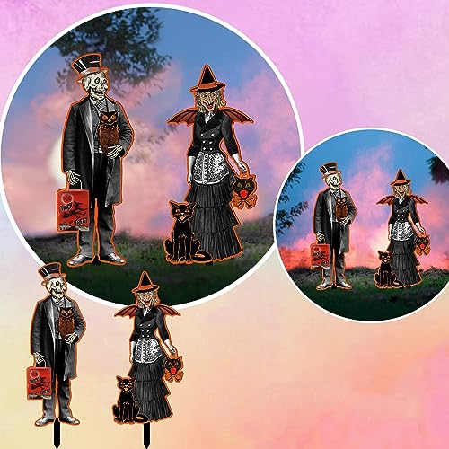 Halloween Yard Signs Mr Skeleton and Mrs Witch Decorative Yard Decorations Yard Sign Halloween Garden Decor Garden Stakes Scary Stakes for Patio, Yard, Lawn Halloween Party Decor 2 Pack