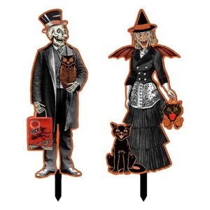 Halloween Yard Signs Mr Skeleton and Mrs Witch Decorative Yard Decorations Yard Sign Halloween Garden Decor Garden Stakes Scary Stakes for Patio, Yard, Lawn Halloween Party Decor 2 Pack