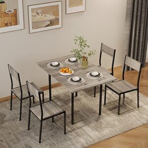 LVSOMT 5-Pieces Dining Table Set for 4, Kitchen Table and Chairs for 4, Metal and Wooden Foldable Table for Small Space, Dining Room Table Set with Built-in Storage Rack (Grey)