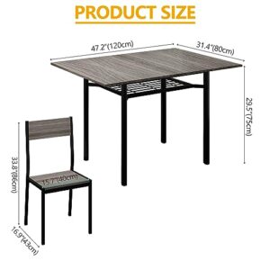 LVSOMT 5-Pieces Dining Table Set for 4, Kitchen Table and Chairs for 4, Metal and Wooden Foldable Table for Small Space, Dining Room Table Set with Built-in Storage Rack (Grey)