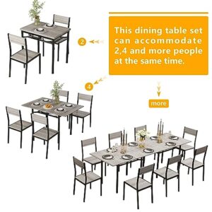 LVSOMT 5-Pieces Dining Table Set for 4, Kitchen Table and Chairs for 4, Metal and Wooden Foldable Table for Small Space, Dining Room Table Set with Built-in Storage Rack (Grey)