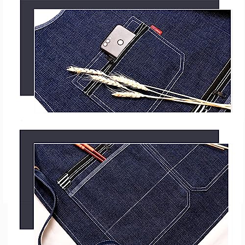 ATAVSADN Chef Apron Denim Apron Cross Back Straps Men Women for Painting, Kitchen, Artist, Chef, Gardener,One Size,Blue