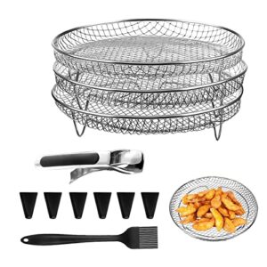 Air Fryer Basket Rack, Stainless Steel Round Three Stackable Racks, Multi-Layer Dehydrator Rack, Stackable Air Fryer Rack for Home Kitchen Ninja Food