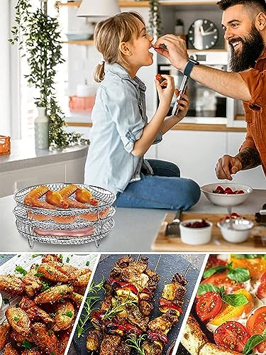 Air Fryer Basket Rack, Stainless Steel Round Three Stackable Racks, Multi-Layer Dehydrator Rack, Stackable Air Fryer Rack for Home Kitchen Ninja Food