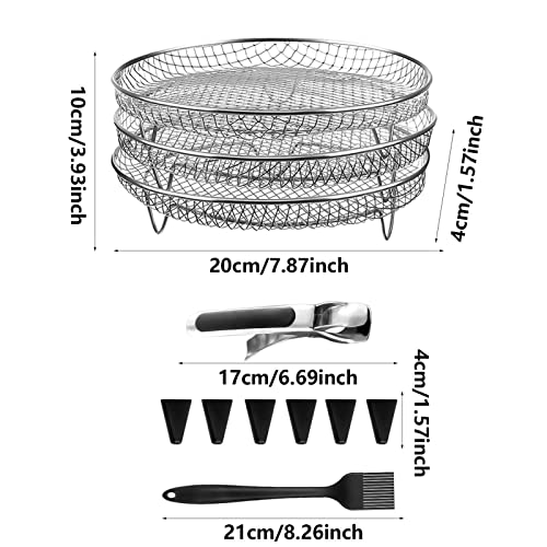 Air Fryer Basket Rack, Stainless Steel Round Three Stackable Racks, Multi-Layer Dehydrator Rack, Stackable Air Fryer Rack for Home Kitchen Ninja Food