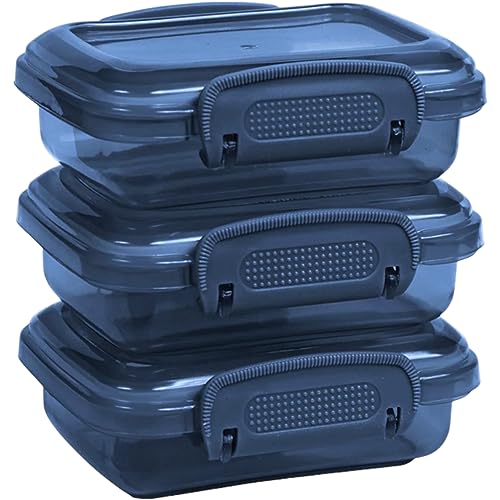 CLRA Set of 6 Plastic Snack Containers with Lock-Top Lids Mini Small Snap Lock Storage Containers 3 White & 3 Blue with BONUS Aolani Gift.