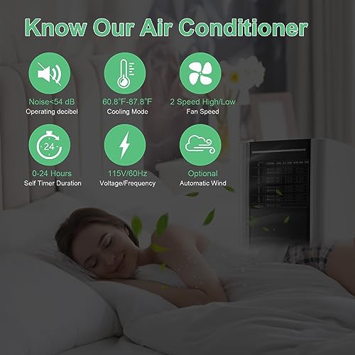 WANAI Portable Air Conditioner, 8000 BTU 6-in-1 Air Conditioner Cooling For Rooms Spaces Up To 250 Sq.Ft, Multi-Function Portable Air Conditioner Suitable For Bedroom, Office, Living Room