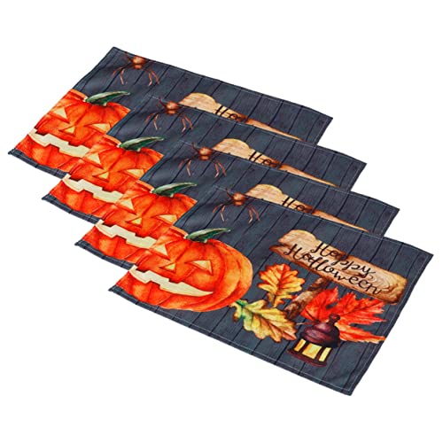 HEMOTON 8 pcs Tablemats - Movie Pumpkin Room Nights X Decor Mat- Scary for Halloween Pads Inch Placemat Home Cloth Mat Dining Party Pattern Table Sunflower Orange and