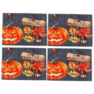 HEMOTON 8 pcs Tablemats - Movie Pumpkin Room Nights X Decor Mat- Scary for Halloween Pads Inch Placemat Home Cloth Mat Dining Party Pattern Table Sunflower Orange and