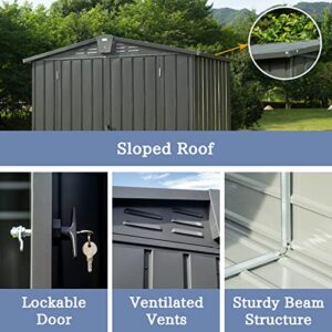 Domi Outdoor Living 6.5'x 4.2' Outdoor Storage Sheds,Steel Tool Shed Storage House with Lockable Door,Outdoor Galvanized Steel Sheds for Deck, Backyard, Garden, Patio and Lawn Dark Gray