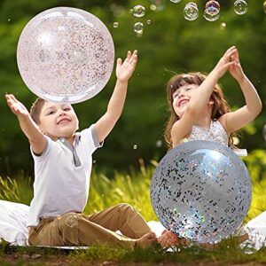 Beach Ball Pool Toys Balls Giant Confettis Glitters Inflatable Clear Beach Ball, Bath Toys for Toddlers 1-3 Beach Toys for Toddlers Age 2-4 Pool Toys for Toddlers Age 2-4 Water Toys for Backyard