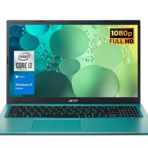 acer Aspire 3 Laptop, 15.6” FHD Screen, Intel Core i3-1115G4, 12GB DDR4 RAM, 256GB PCIe M.2 SSD, Wi-Fi, HDMI, RJ-45, Webcam, Windows 11 Home, Teal