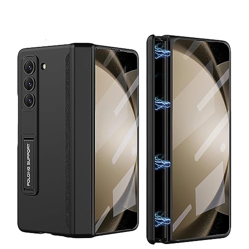 DALUZ Compatible with Galaxy Z Fold 5 Case with Built-in Hinge Protection, Full Body Protect Hard PC Heavy Duty Shockproof Phone Case for Z Fold 5 with Screen Protector and Convenient Kickstand Black