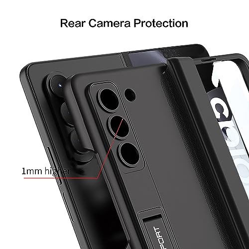 DALUZ Compatible with Galaxy Z Fold 5 Case with Built-in Hinge Protection, Full Body Protect Hard PC Heavy Duty Shockproof Phone Case for Z Fold 5 with Screen Protector and Convenient Kickstand Black