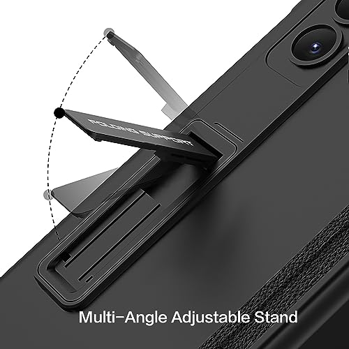 DALUZ Compatible with Galaxy Z Fold 5 Case with Built-in Hinge Protection, Full Body Protect Hard PC Heavy Duty Shockproof Phone Case for Z Fold 5 with Screen Protector and Convenient Kickstand Black