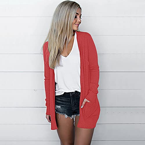 Long Sleeve Cardigan for Women for Dresses Cardigan for Women Lightweight,Women's Open Front Lightweight Long Sleeve Loose Fall Clothes Fashion Outwear Watermelon Red