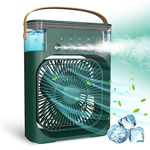 FOUNCY Air Cooling Fan Portable Air Conditioner Fam With Water Spray Misting, 7 Color Light 5 Jet 3 Speeds Personal Table Fan For Bedroom Office Camping