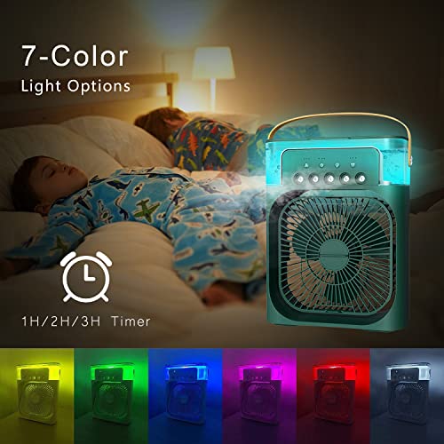 FOUNCY Air Cooling Fan Portable Air Conditioner Fam With Water Spray Misting, 7 Color Light 5 Jet 3 Speeds Personal Table Fan For Bedroom Office Camping