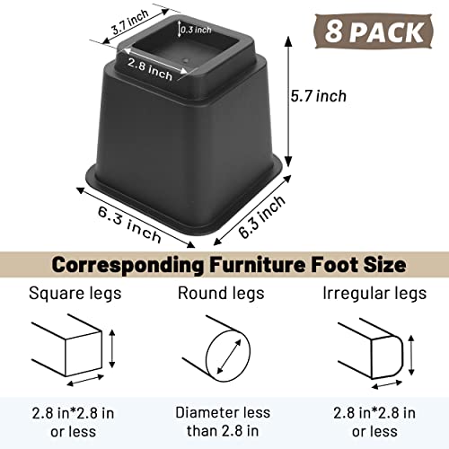 BTSD-home Bed Risers 3 4, 5 or 8 Inch Heavy Duty Stackable Furniture Risers for Sofa (8 inch, 8 Pack)