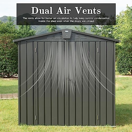 Outdoor Storage Shed, Waterproof Large Metal Garden Tool Shed with Double Lockable Door Latch & Air Vents, Outdoor Tool Storage House for Backyard Garden Patio Lawn, Black (6.5 x 4.2Ft)