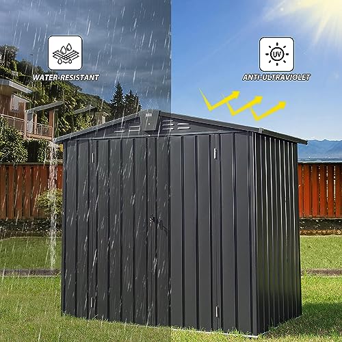 Outdoor Storage Shed, Waterproof Large Metal Garden Tool Shed with Double Lockable Door Latch & Air Vents, Outdoor Tool Storage House for Backyard Garden Patio Lawn, Black (6.5 x 4.2Ft)