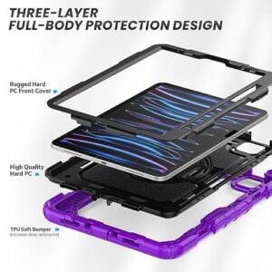 Wgdttve iPad Air 5th Generation Case 10.9 Inch 2022 / iPad Air 4th Case 10.9 Inch 2020 / iPad Pro 11 Inch Case with Pencil Holder, Screen Protector, 360°Rotating Stand, Handle, Shoulder Strap (Purple)