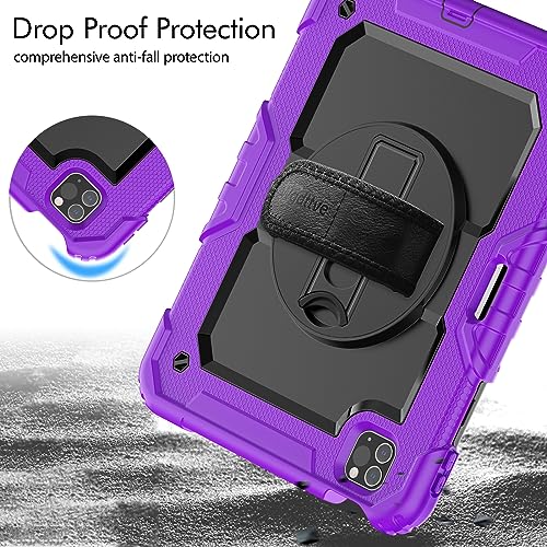 Wgdttve iPad Air 5th Generation Case 10.9 Inch 2022 / iPad Air 4th Case 10.9 Inch 2020 / iPad Pro 11 Inch Case with Pencil Holder, Screen Protector, 360°Rotating Stand, Handle, Shoulder Strap (Purple)