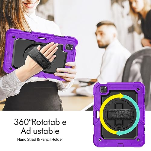 Wgdttve iPad Air 5th Generation Case 10.9 Inch 2022 / iPad Air 4th Case 10.9 Inch 2020 / iPad Pro 11 Inch Case with Pencil Holder, Screen Protector, 360°Rotating Stand, Handle, Shoulder Strap (Purple)