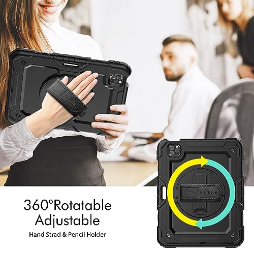 Wgdttve iPad 10.9 Inch Air 5th/4th Generation Case/iPad Pro 11 Inch Case with Screen Protector, Drop Proof Protection 360°Rotating Stand/Handle,Pencil Holder Shoulder Strap Case (Black)