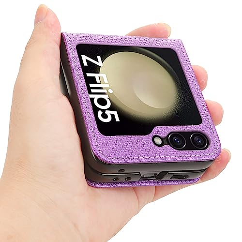 HZSANXIN Compatible with Samsung Galaxy Z FLIP 5 Case Full Cover Ultra Thin Matte Anti Slip Scratch Resistant Fashionable and Durable Leather Diamond Pattern Back Shell (Purple)