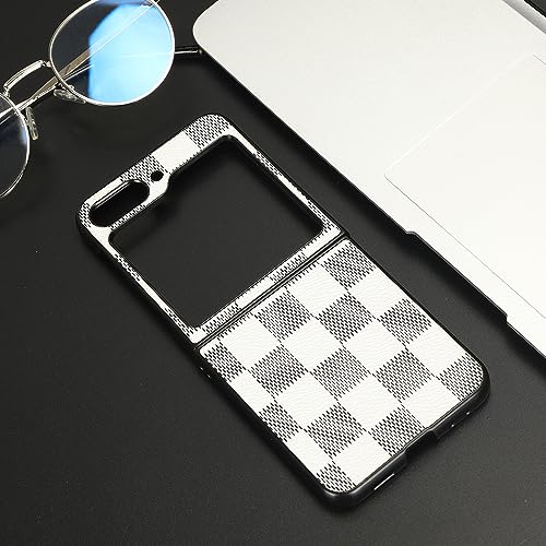 HZSANXIN Compatible with Samsung Galaxy Z FLIP 5 Case Full Cover Ultra Thin Matte Anti Slip Scratch Resistant Fashionable and Durable Leather Checkered Pattern Back Shell (White)