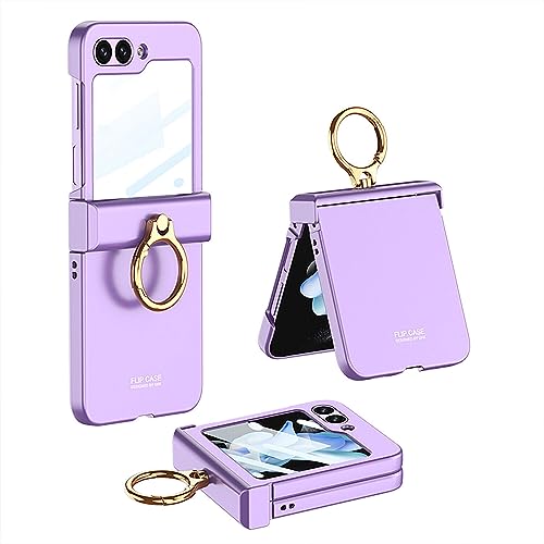 EAXER for Samsung Galaxy Z Flip5 Case, Shockproof Hinge Protection with Ring Holder Stand Screen Rugged Case Cover (Purple)