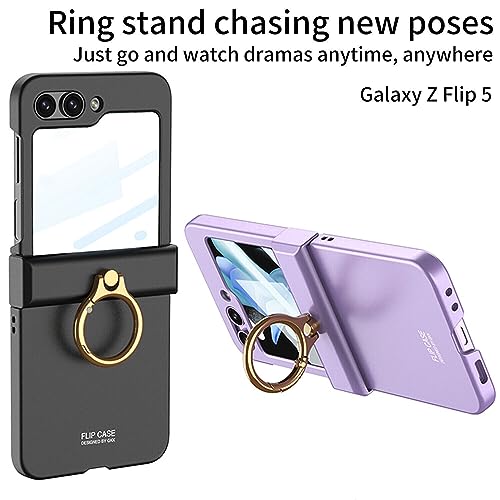 EAXER for Samsung Galaxy Z Flip5 Case, Shockproof Hinge Protection with Ring Holder Stand Screen Rugged Case Cover (Purple)