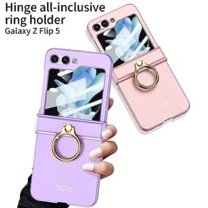 EAXER for Samsung Galaxy Z Flip5 Case, Shockproof Hinge Protection with Ring Holder Stand Screen Rugged Case Cover (Purple)