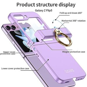 EAXER for Samsung Galaxy Z Flip5 Case, Shockproof Hinge Protection with Ring Holder Stand Screen Rugged Case Cover (Purple)