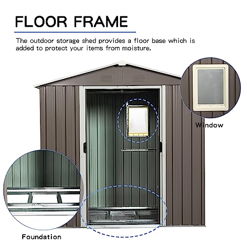 RITSU 8ft x 4ft Outdoor Storage Shed with Lockable Sliding Doors,Metal Tool Shed with Anchors，Hooks and Shelf, Garden Shed Organizer for Yard Patio Lawn Deck,Easy to Assemble,Gray