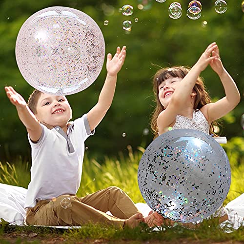 Muised Beach Ball Pool Toys Balls Giant Confettis Glitters Inflatable Clear Beach Ball, Swimming Pool Games Bath Time Toys for Toddlers 1-3 Toddler Beach Water Toys for Toddlers 1-3