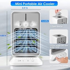 ValbEl Air Conditioners, 3-IN-1 Evaporative Personal Air Cooler Humidifier with Adjustable Angles w/3 Speeds, 350ML Mini Personal Air Conditioner Fan, USB Quiet Air Cooler for Room Office Desk Quiet