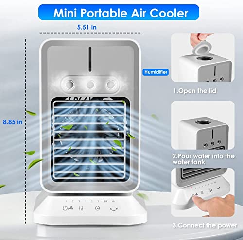 ValbEl Air Conditioners, 3-IN-1 Evaporative Personal Air Cooler Humidifier with Adjustable Angles w/3 Speeds, 350ML Mini Personal Air Conditioner Fan, USB Quiet Air Cooler for Room Office Desk Quiet