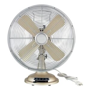 rutify vintage 12" oscillation table fan - brushed nickel: 3-speed & tilted-head design for retro coolness!