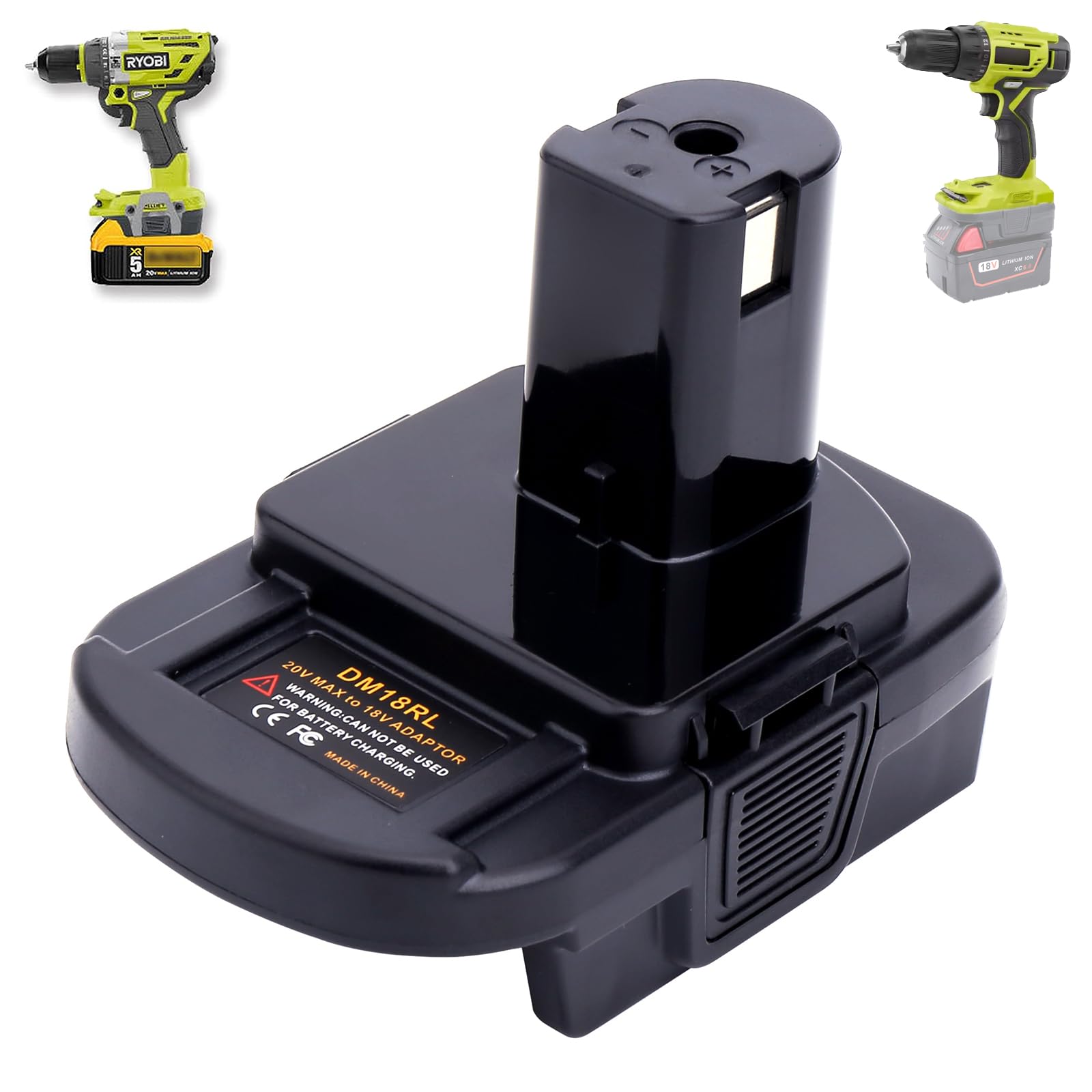 Battery Adapter with USB Port for Dewalt to Ryobi Battery&for Milwaukee to Ryobi Battery,Convert Dewalt 20V/Milwaukee 18V Battery to Ryobi 18V One+ Lithium-ion Battery(Only DM18RL Adapter)