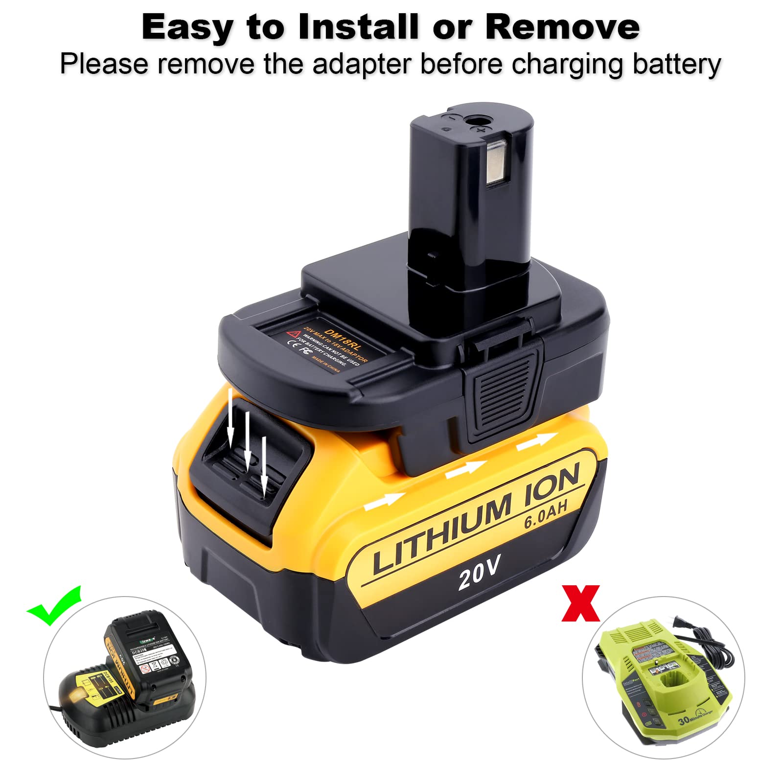 Battery Adapter with USB Port for Dewalt to Ryobi Battery&for Milwaukee to Ryobi Battery,Convert Dewalt 20V/Milwaukee 18V Battery to Ryobi 18V One+ Lithium-ion Battery(Only DM18RL Adapter)