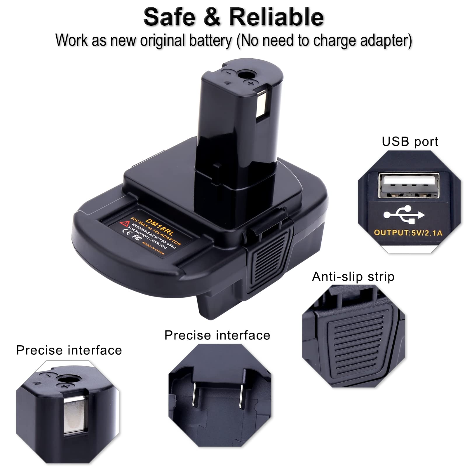 Battery Adapter with USB Port for Dewalt to Ryobi Battery&for Milwaukee to Ryobi Battery,Convert Dewalt 20V/Milwaukee 18V Battery to Ryobi 18V One+ Lithium-ion Battery(Only DM18RL Adapter)